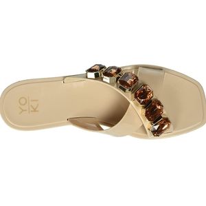 Yoki | Shoes | Yoki Jewel Embellished Strap Slide Sandals Nude | Poshmark